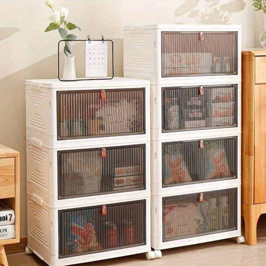3 Pack, Large Foldable White PP Plastic Shoe Storage Boxes With Wheels ...