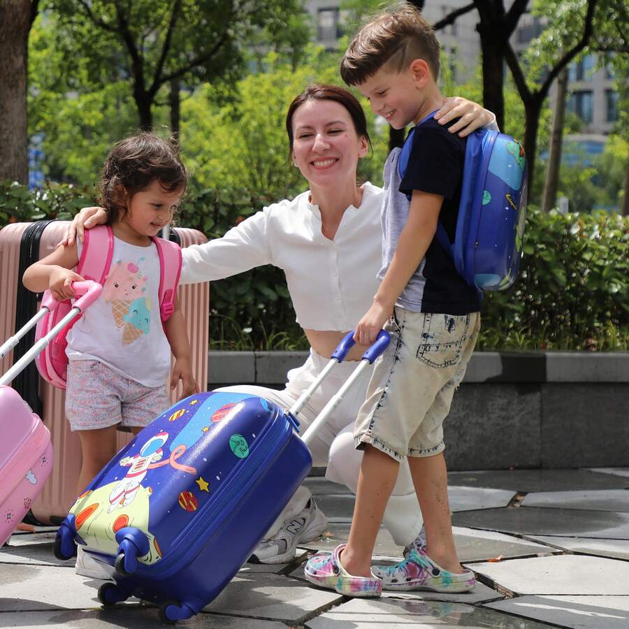 2 PC Kids Carry On Luggage Set 12" Backpack And 16" Hardshell Rolling ...