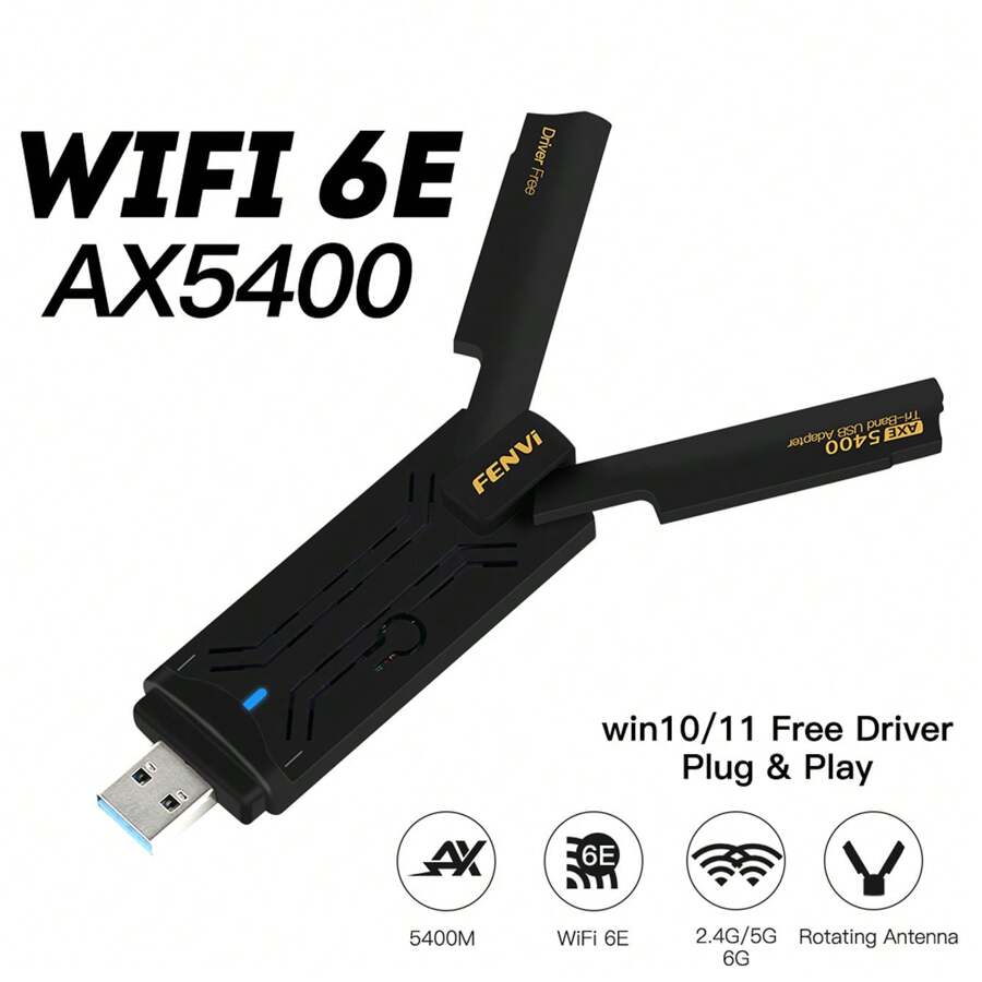 FENVi Fenvi FU-AXE5400 USB 3.0 WiFi 6E AX5400M WiFi Adapter 802.11AX Tri-Band 6GHz/ 5GHz/ 2.4GHz ...