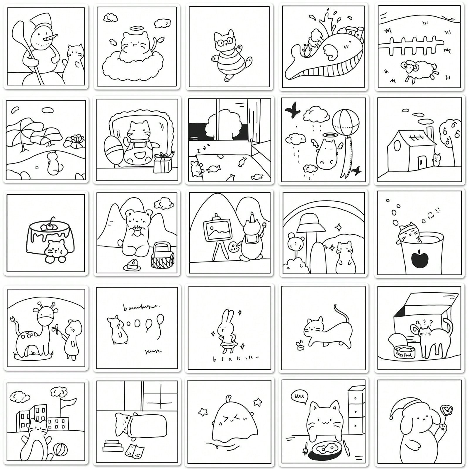 50 Pieces Of Black And White Line Drawing Graffiti Cartoon Simple Guka ...