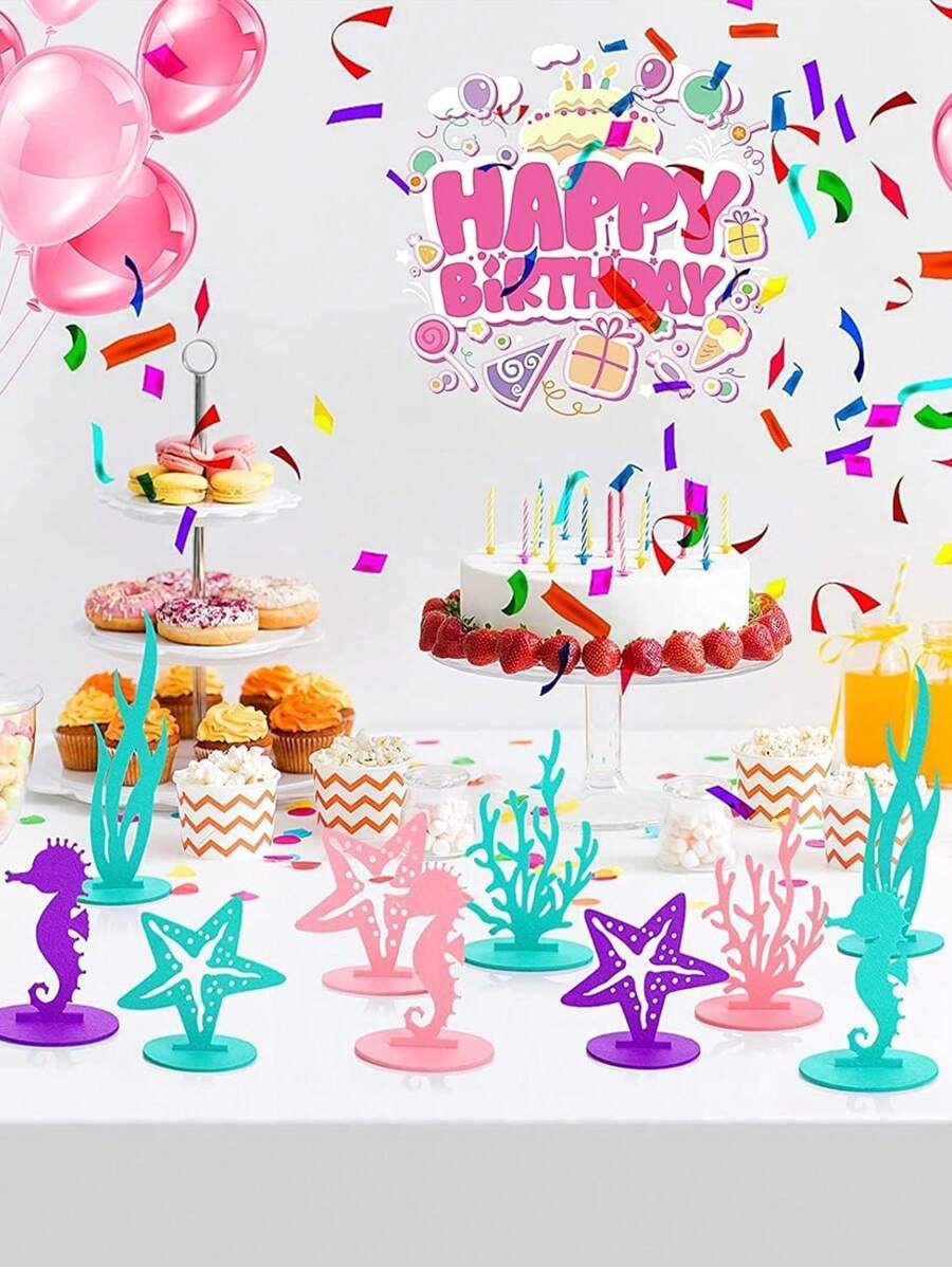 4 Pcs Mermaid Birthday Decorations Felt Table Centerpiece Under The Sea ...