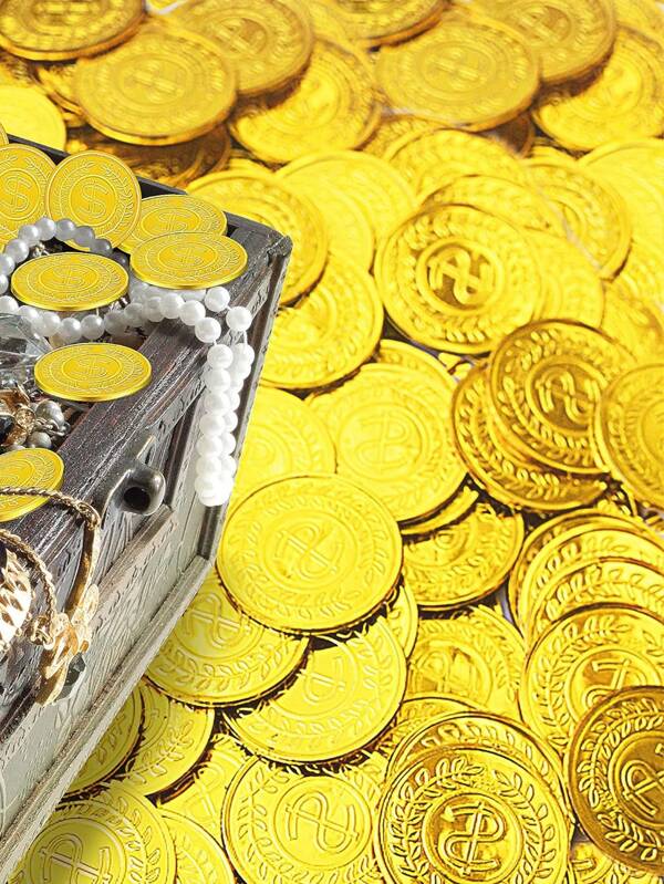 100 Count Plastic Gold Coins Set, Pirate Treasure Gold Play Coins For ...