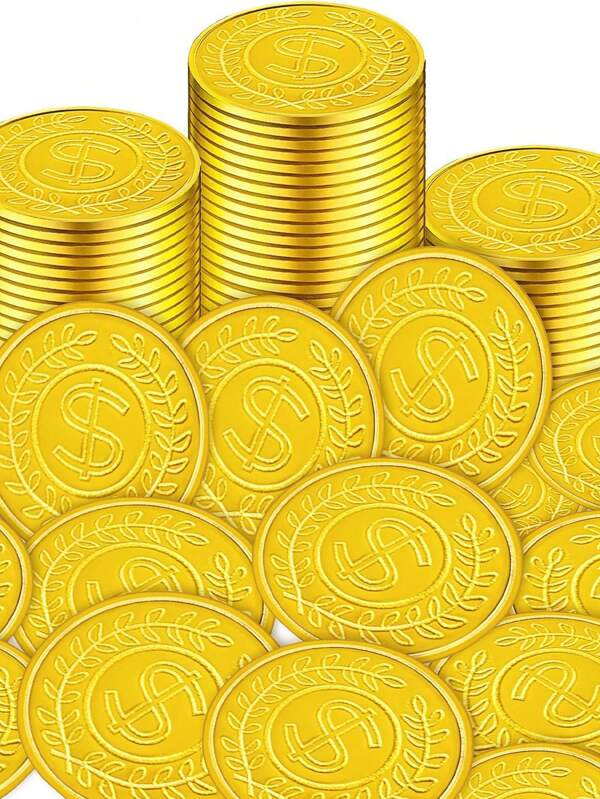 100 Count Plastic Gold Coins Set, Pirate Treasure Gold Play Coins For ...