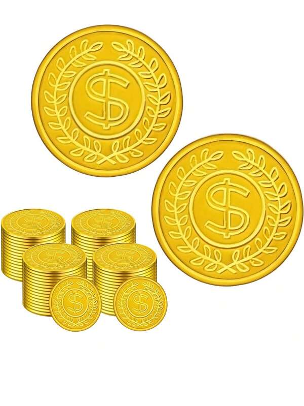 100 Count Plastic Gold Coins Set, Pirate Treasure Gold Play Coins For ...