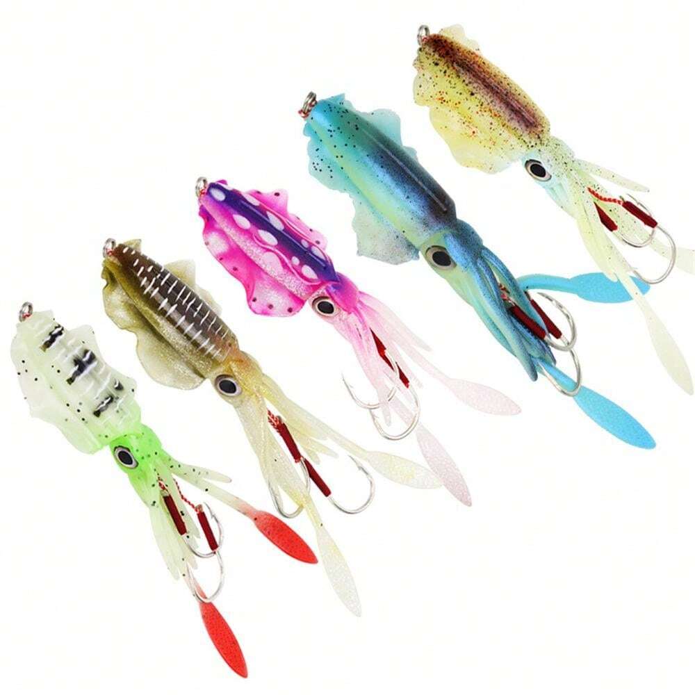 Fishing Soft Squid Lure 60g Luminous/UV Squid Jig Fishing Lures For Sea ...