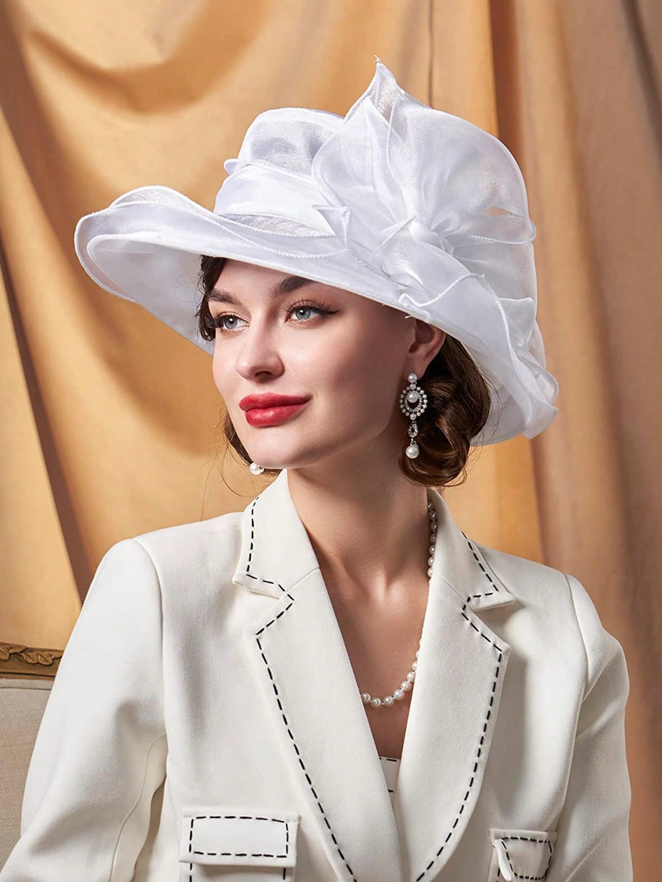 1pc Organza Kentucky Fascinator Hat Women's Wide Brim Derby Bridal Tea ...