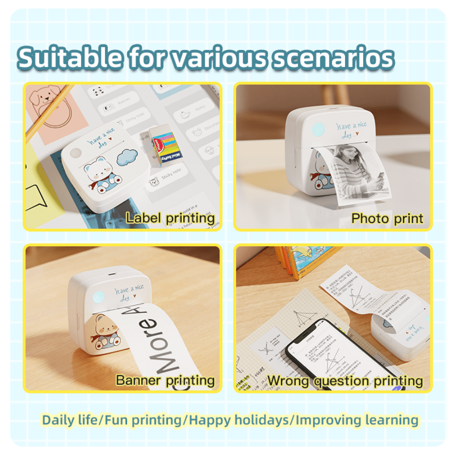 Mini Portable Thermal Printer, Wireless, Inkless, For Printing Photos ...