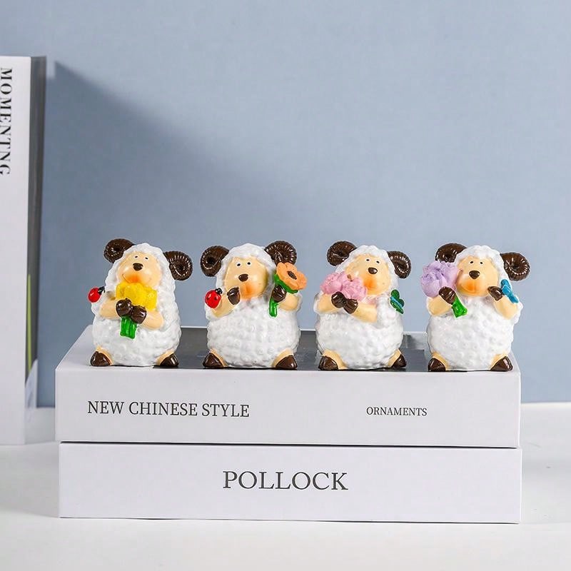 4pcs Rural Style Resin Sheep Sculpture, Cartoon & Cute Sheep Figurine ...