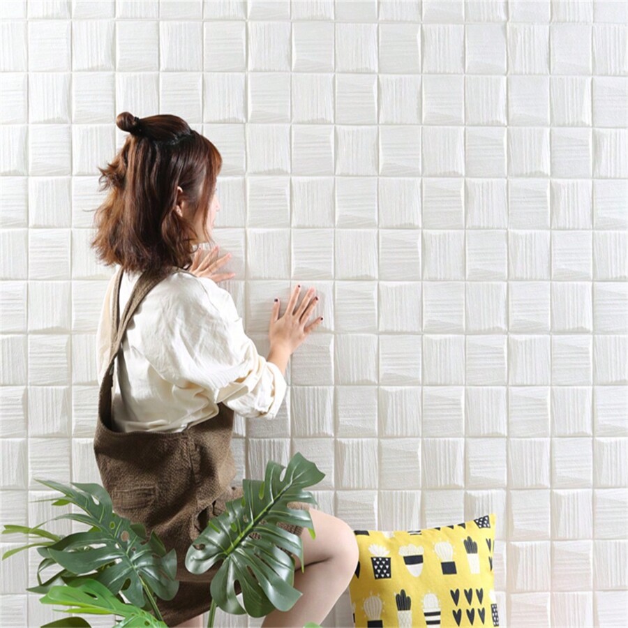 5/10/15/20pcs 3D Wall Tile Sticker, Plaid Foam Self-Adhesive Waterproof ...