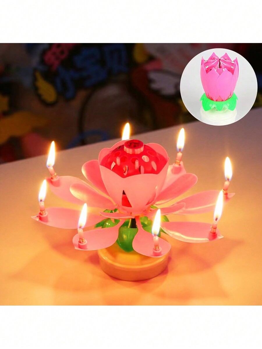 1pc Multicolor Lotus Musical Birthday Candle With Rotating & Singing ...