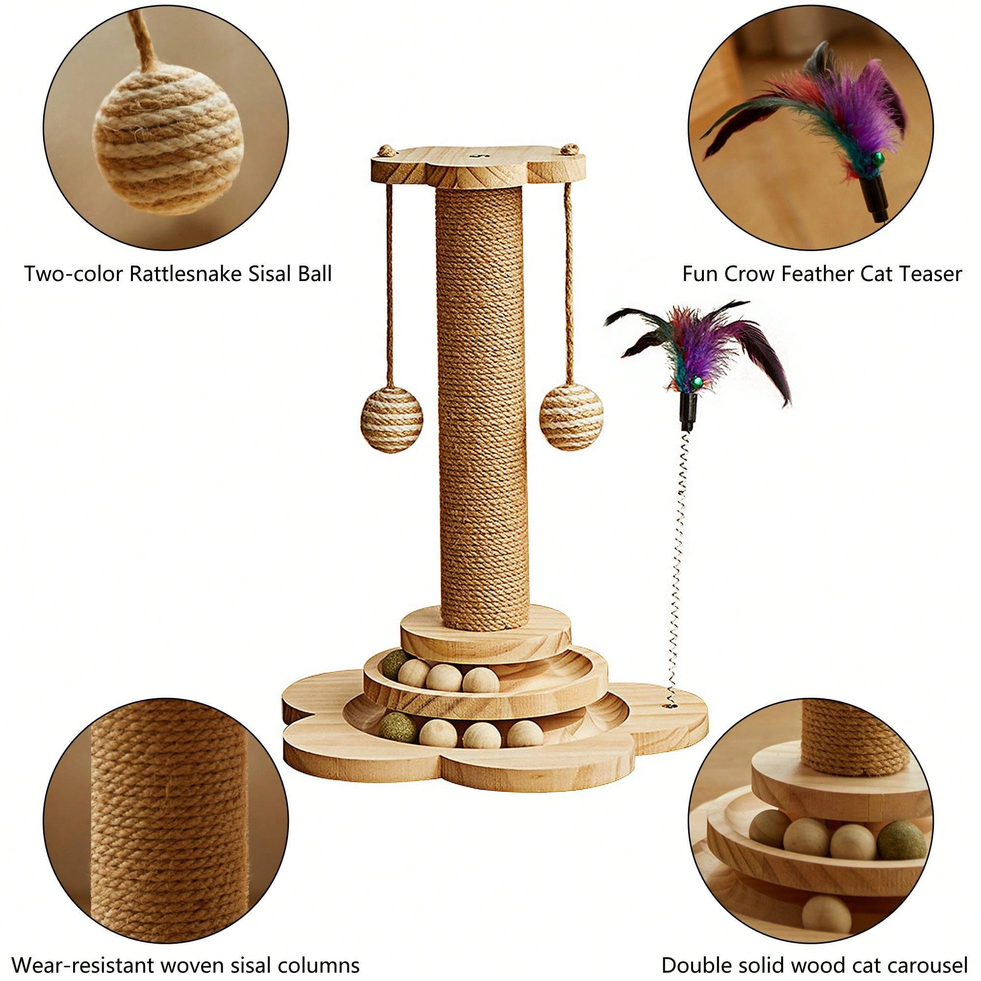 1pc Cat Toy Made Of Sisal Rope, Corrugated Board And Real Wood, Round ...