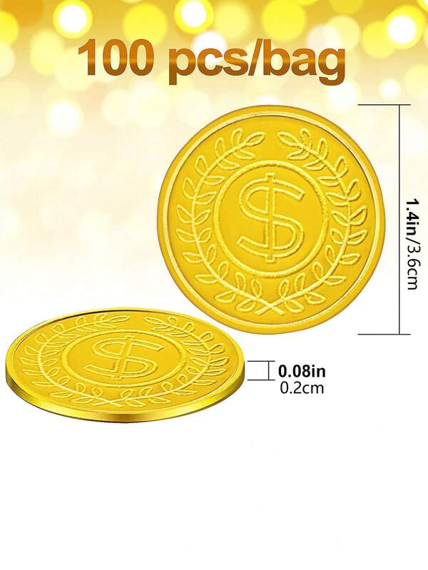 100 Count Plastic Gold Coins Set, Pirate Treasure Gold Play Coins For ...