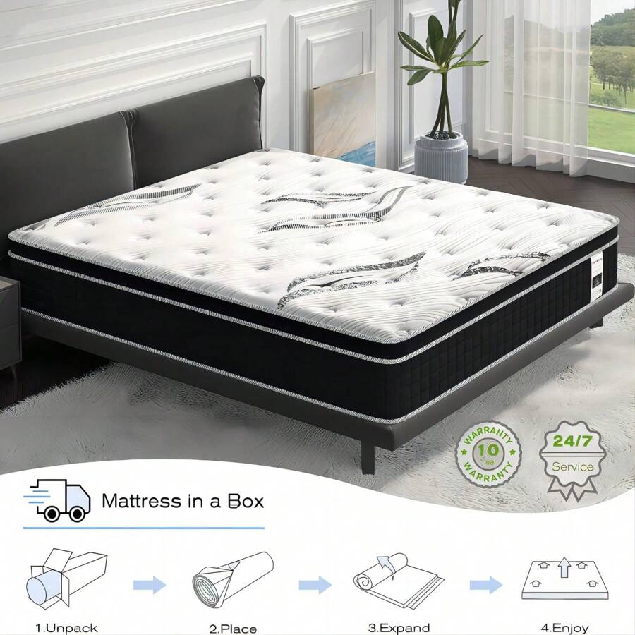 10 Inch Queen Mattress Individually Wrapped Pocket Coil Innerspring For ...