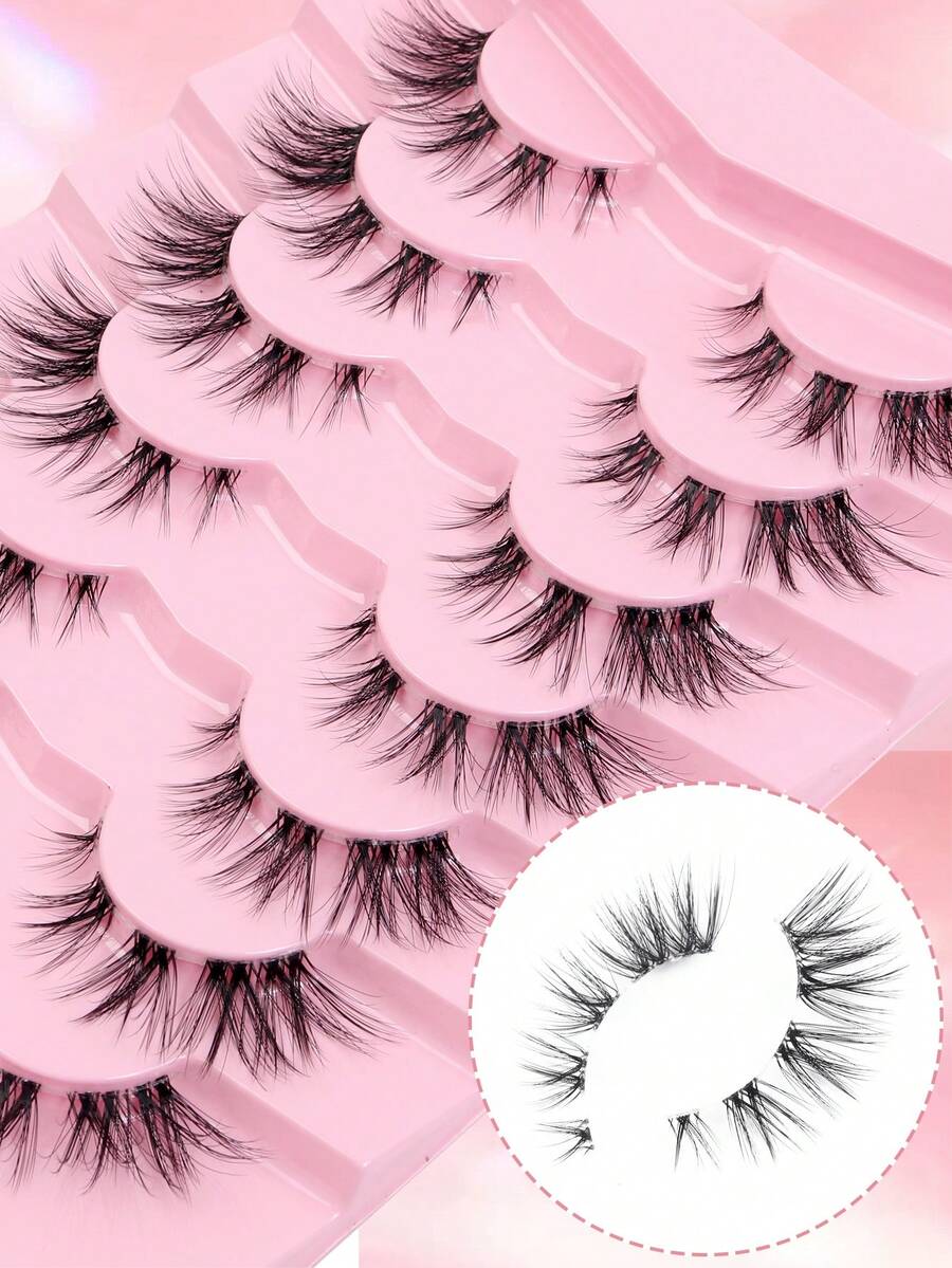 7 Pairs/Set Cat Eye False Eyelashes With Transparent Single Fish Thread ...