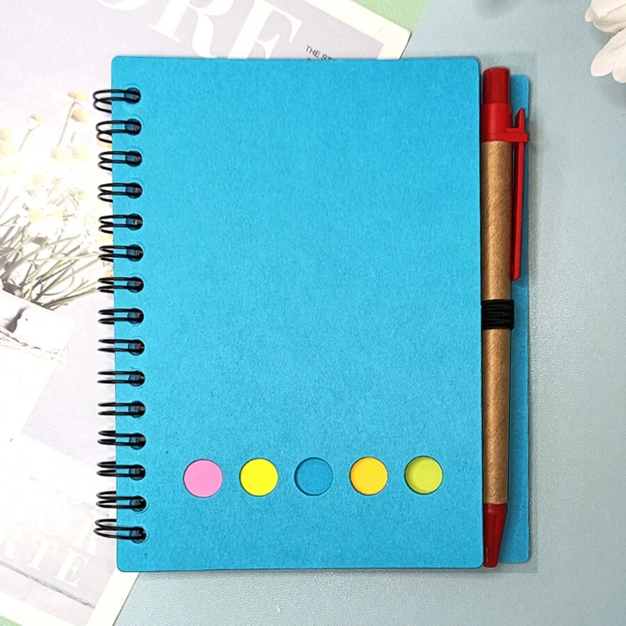 1pc Black Wire-Bound Notebook With Pen, Post-It Notes And Multi ...