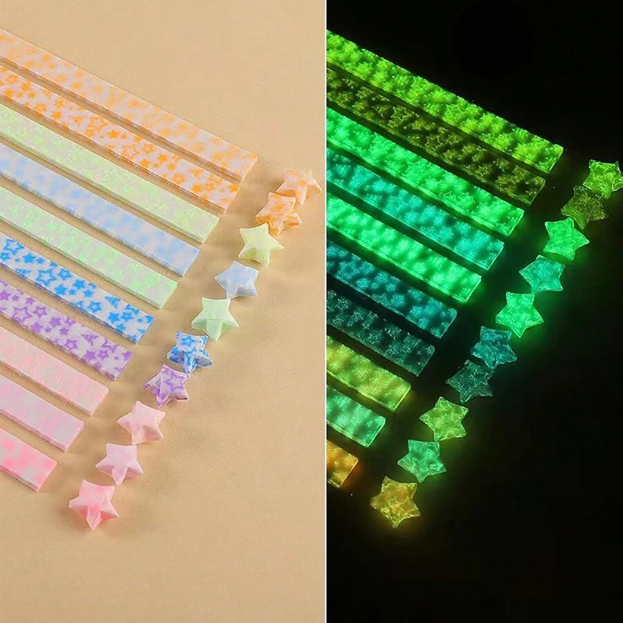 210 Sheets Luminous Origami Star Paper Strips 10 Colors Stars Pattern ...