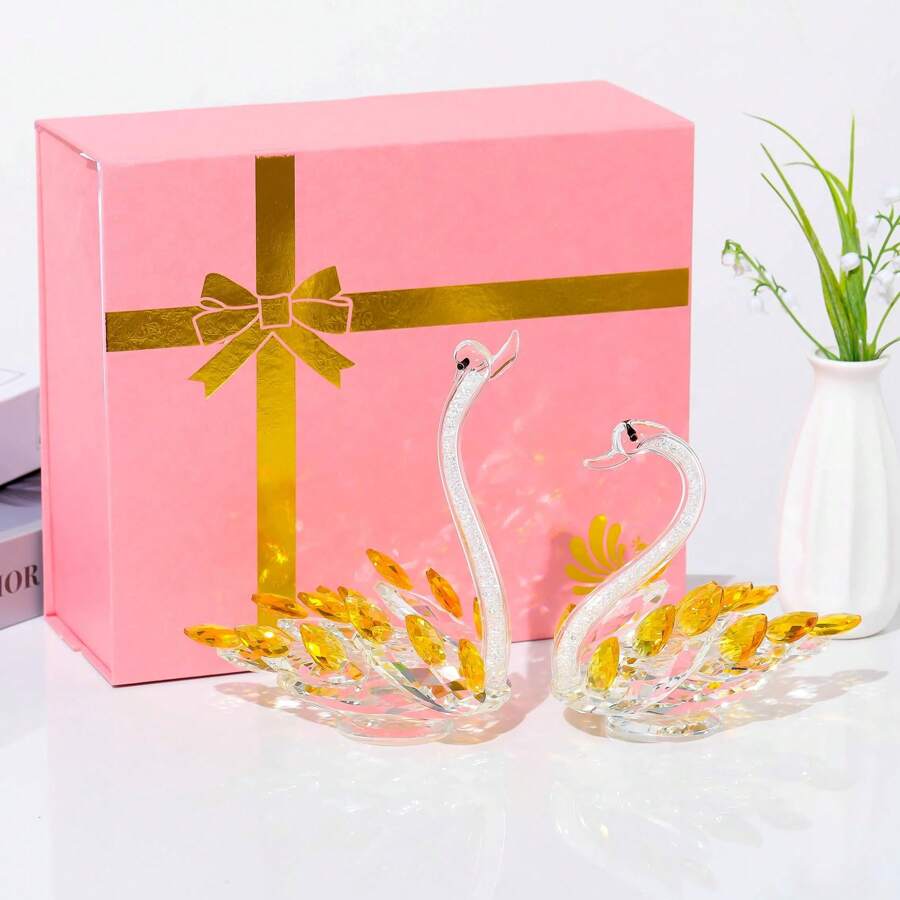 Set of 2 Crystal Golden Swans Anniversary Wedding Gifts for Couple ...