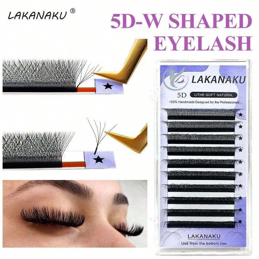 LAKANAKU 5D W Shape Cilia Eyelash Extensions 0.07 C/D Mink Natural ...