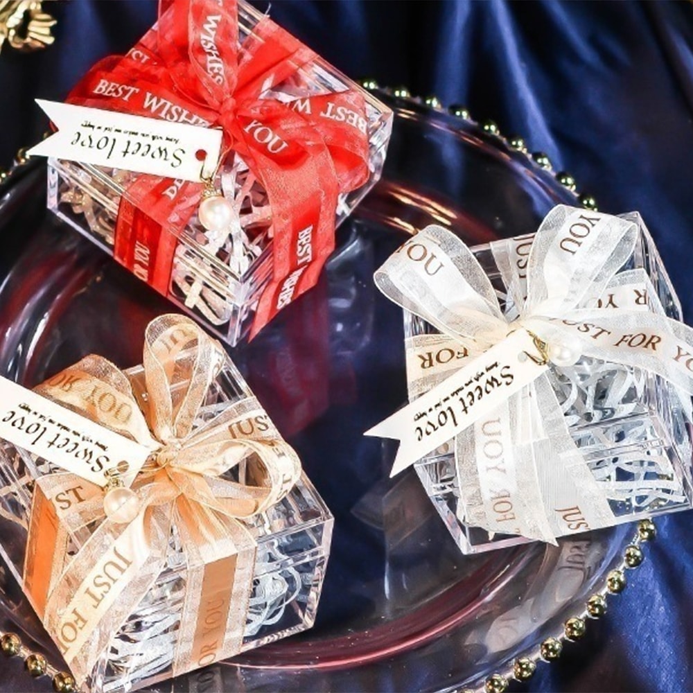 Clear Acrylic Candy Box With Ribbon For Wedding Favor, Including Paper ...
