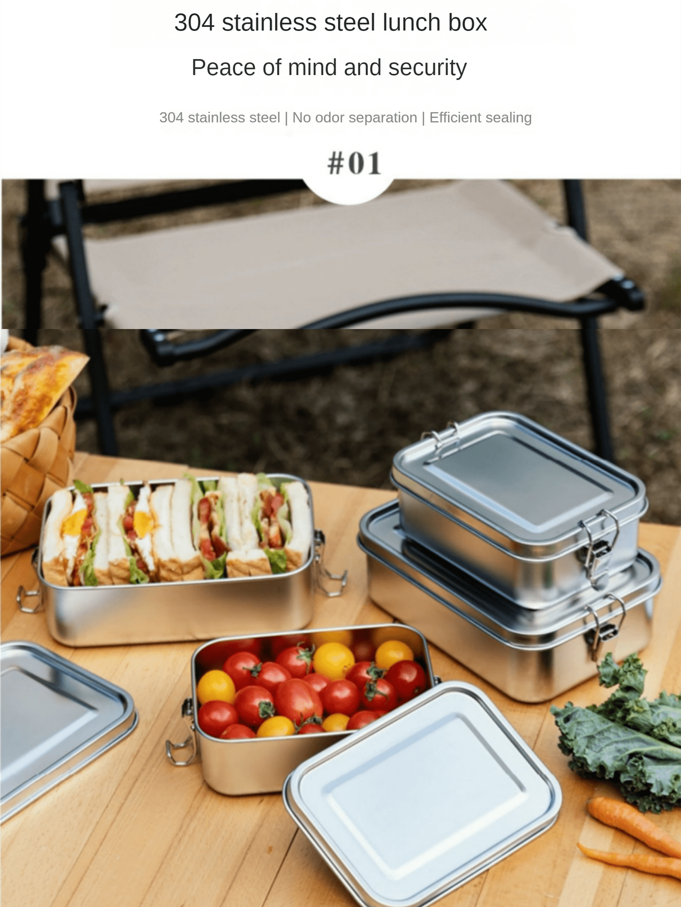 Sus304 Stainless Steel Lunch Box With Dividers And Lid, Bento Box For ...