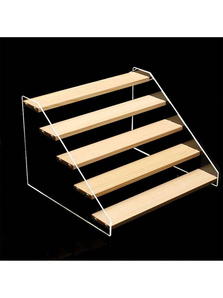 1 Pack 5 Tier Acrylic Wooden Display Stand, Clear Acrylic Display Riser ...