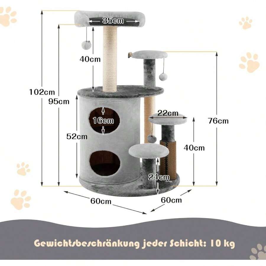 Cat Tree For House Cats, 102 Cm High Multi-Storey Cat Tower With ...