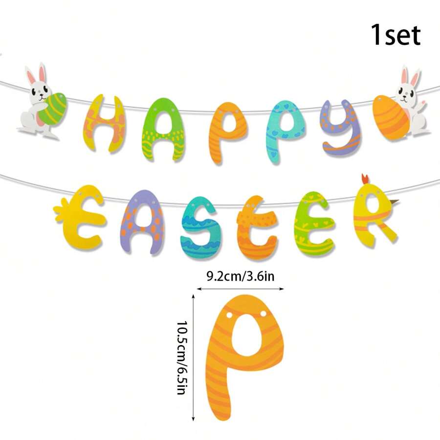 1 Set Of Easter Paper Bunny Ear Easter Egg Letter Flags, Happy Easter ...