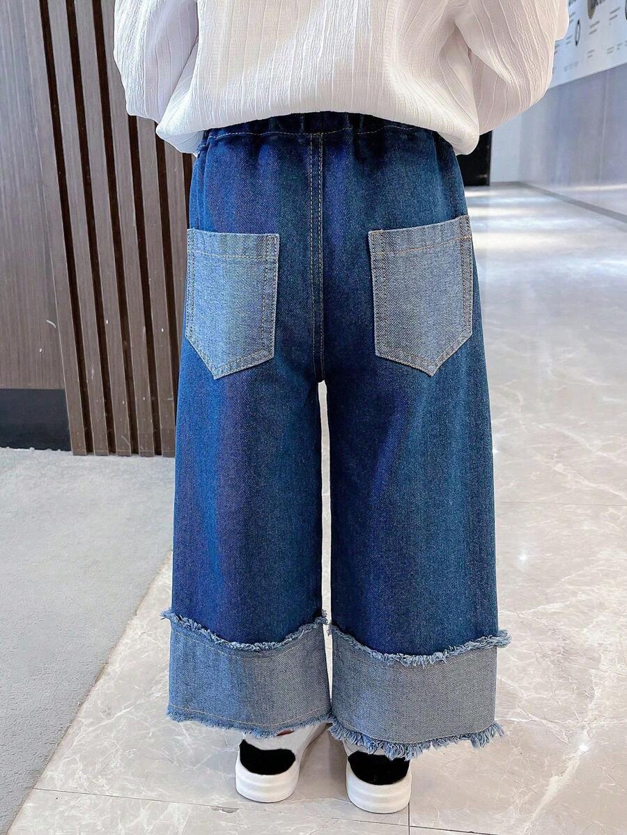 Girls' Frayed Hem Jeans For Fall And Winter (For Size 90cm (3Y), It Is Designed With A Double ...