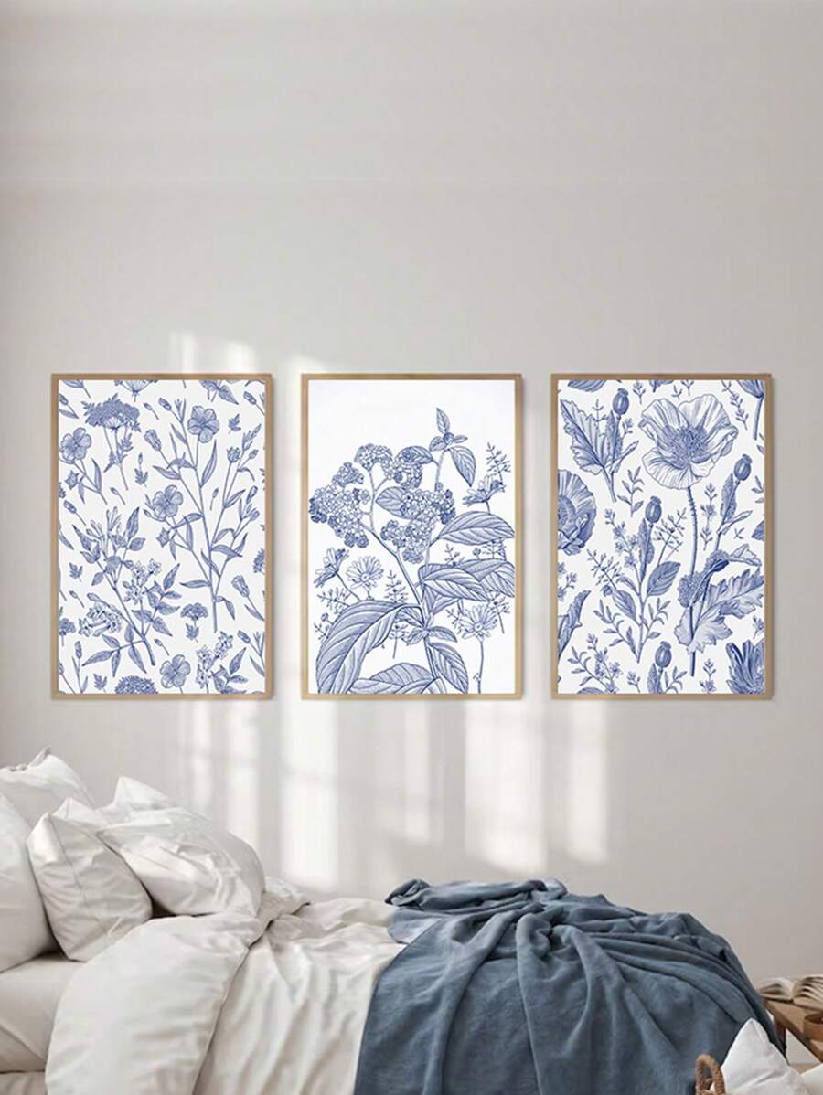 Classic Blue Art Print Qing Porcelain Series Wall Art Bohemian Flower ...