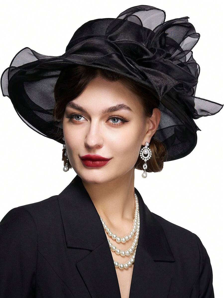 1pc Organza Kentucky Fascinator Hat Women's Wide Brim Derby Bridal Tea ...