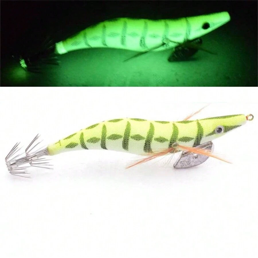 1pc Night Glowing Sound Bead Squid & Shrimp Lure Set With Hook ...