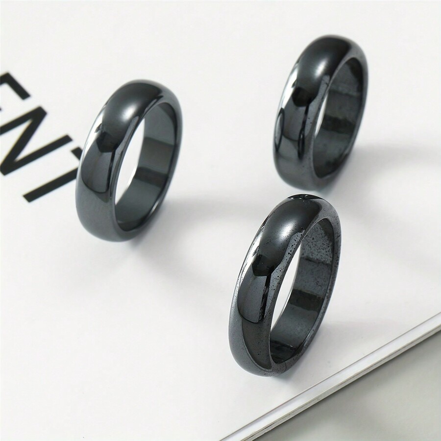 Yanxyad Hematite Rings For Men Women Unisex Black Hematite Stone Ring Absorbs Negative Energy ...