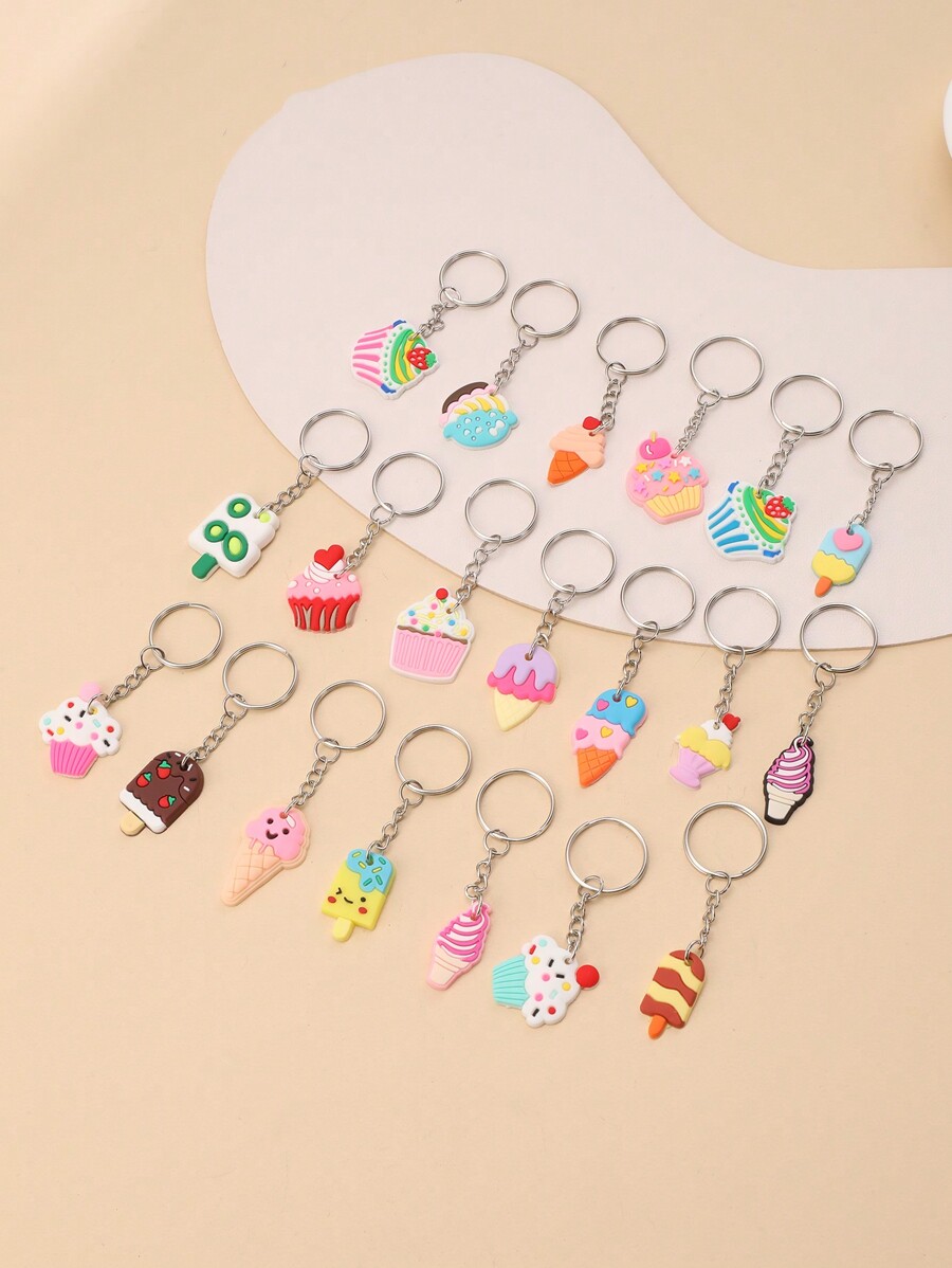 20pcs Cartoon Ice Cream Key Chain, Key Ring, Key Fob, Suitable For ...