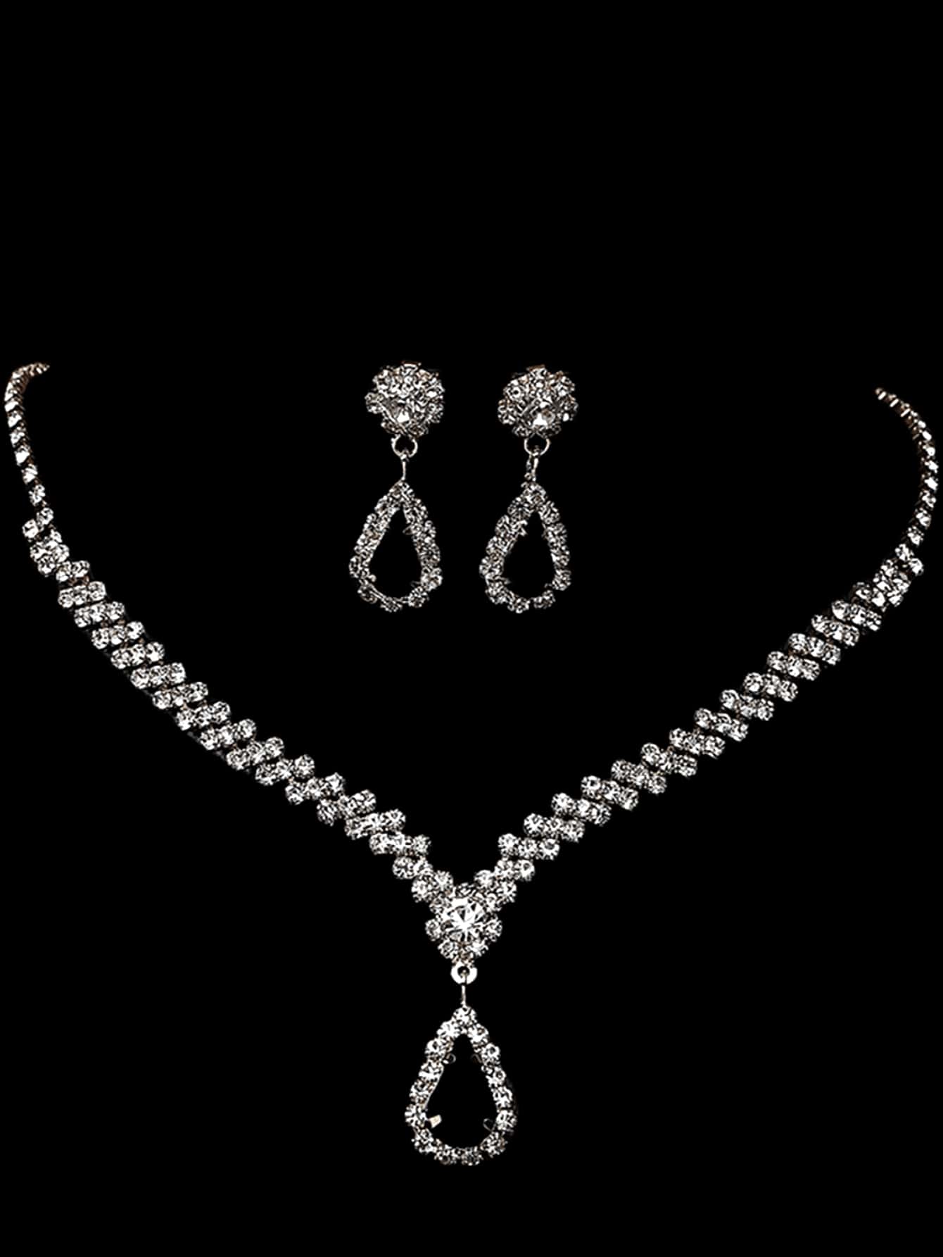 2pcs Bridal Wedding Jewelry Set For Women, Including Sparkling Diamond ...