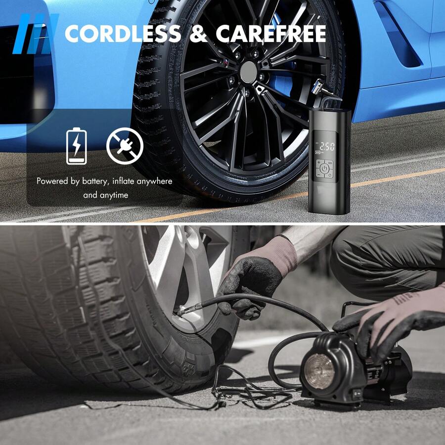 Tire Inflator Portable Air Compressor, 150 PSI Cordless Air Pump Tire ...