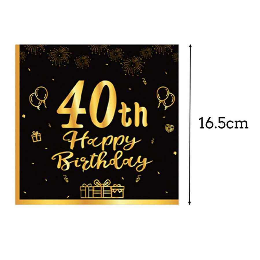 Happy 40th Birthday Napkins Black And Gold 20pcs 40th Tableware Party