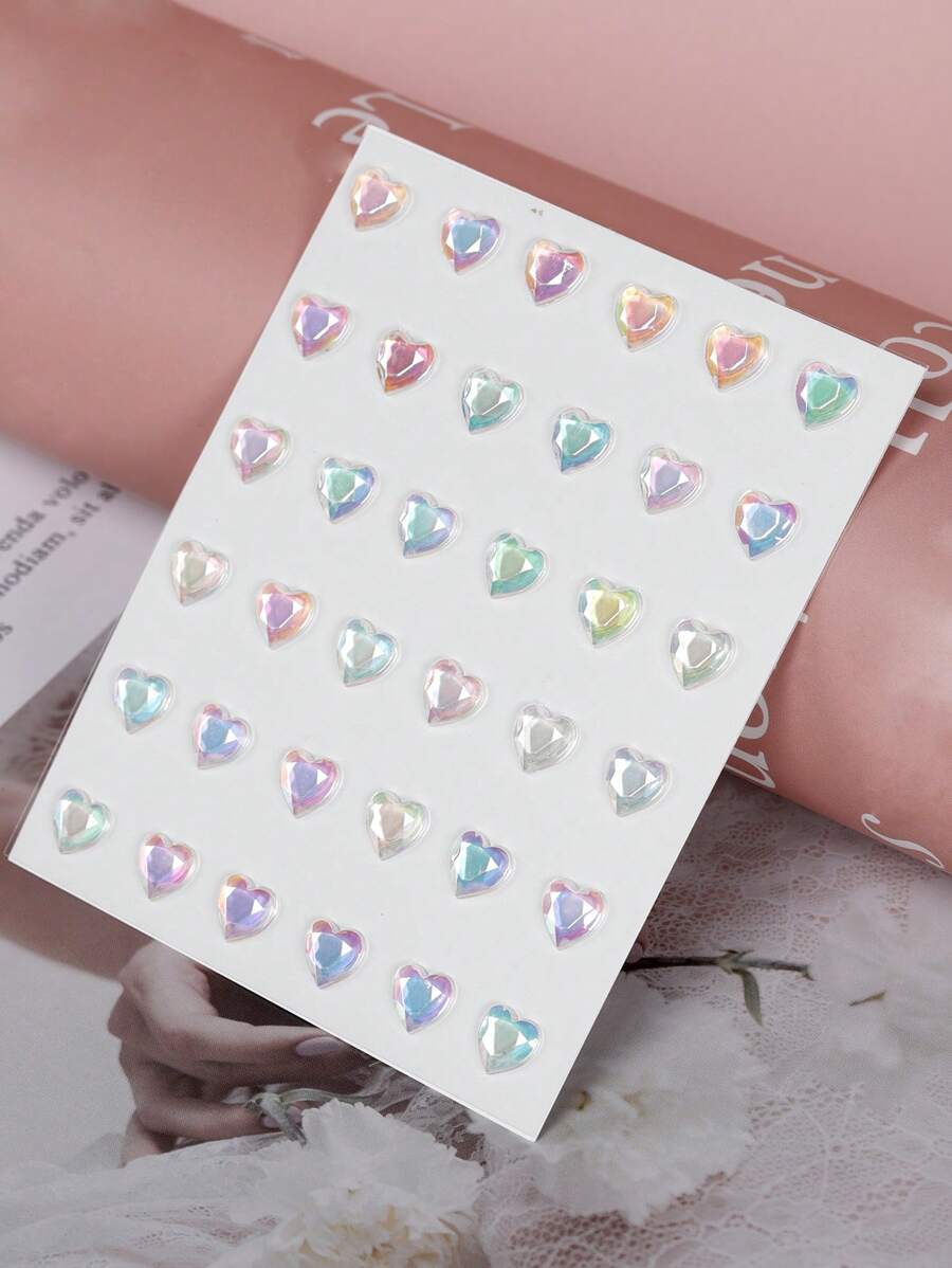1sheet 3d Simulated Light-Colored Heart Shaped Y2k Rhinestone Eye ...