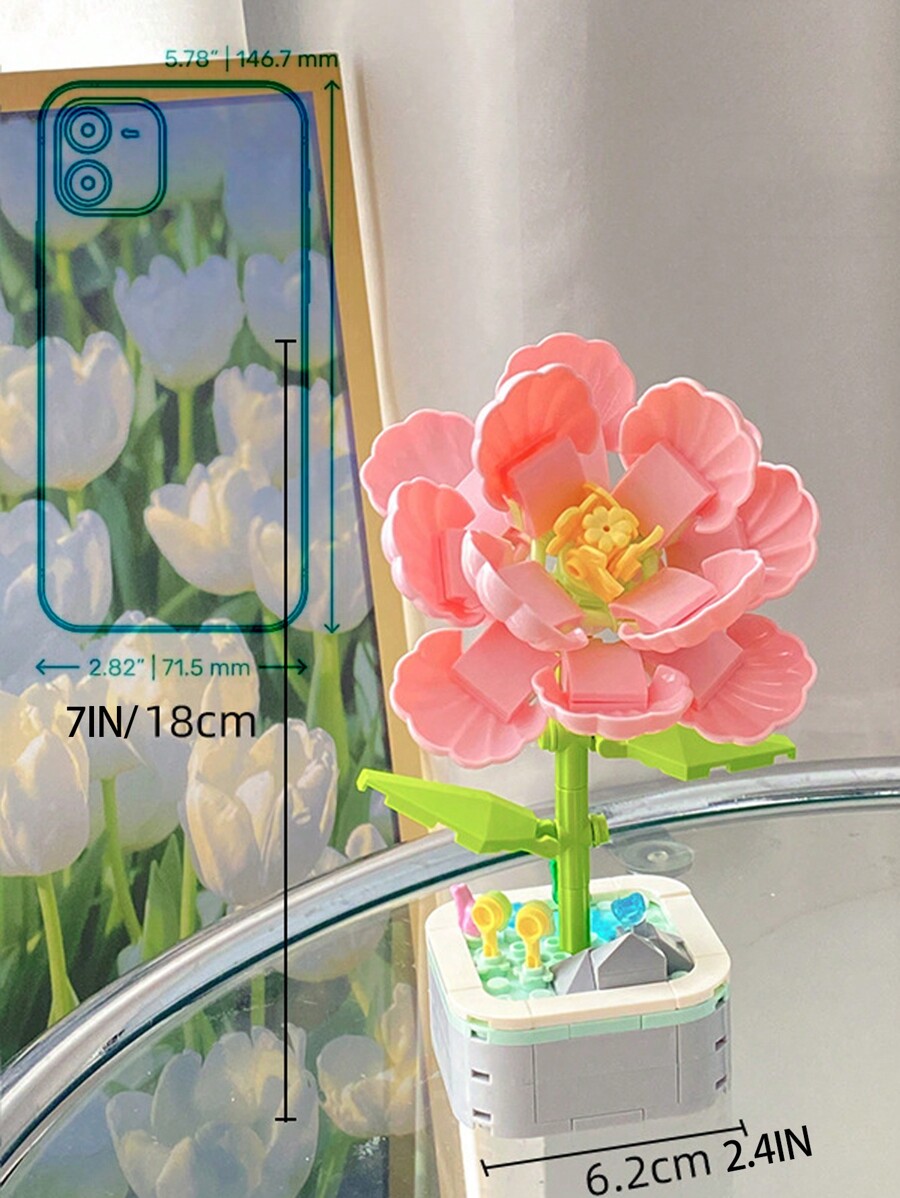 1set 127pcs Flower Bouquet Building Block Set With Base, Pink Hibiscus ...
