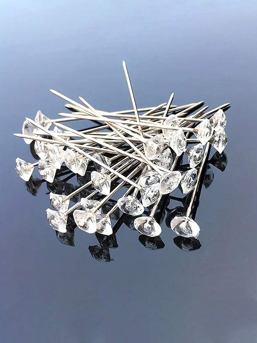 50pcs Crystal Diamond Head Pins, Sewing Corsages Flower PinsBouquet ...
