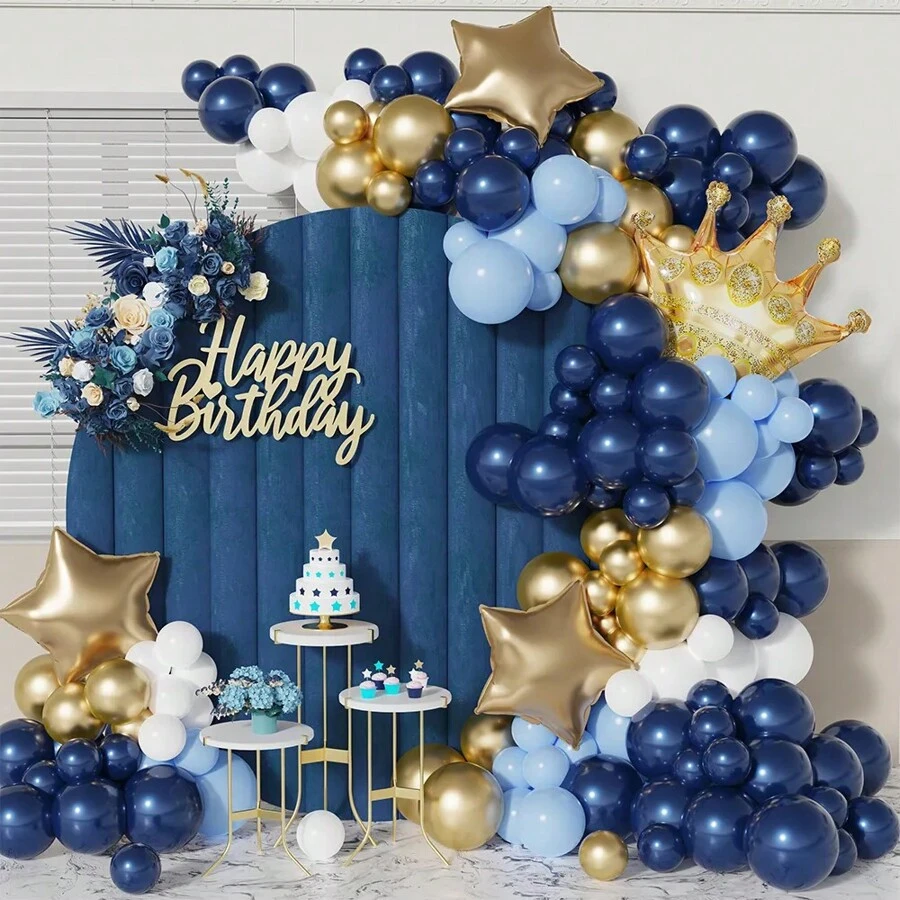 141pcs Navy Blue & Gold Balloon Garland Arch Kit, Crown Star Foil ...