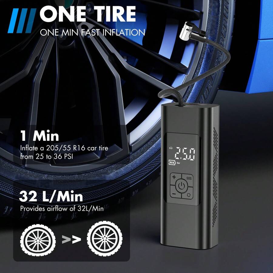 Tire Inflator Portable Air Compressor, 150 PSI Cordless Air Pump Tire ...