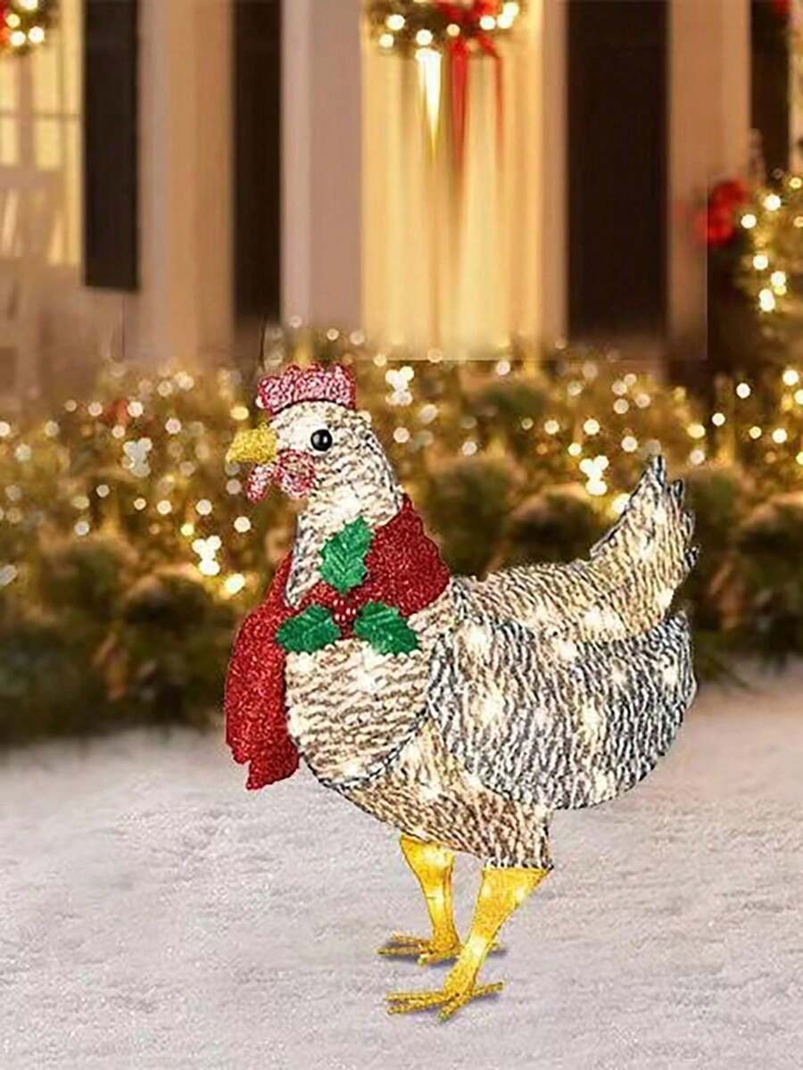 1pc 15.6-Inch Glowing Chicken Lawn Decor With Scarf, 3d Chicken Garden ...