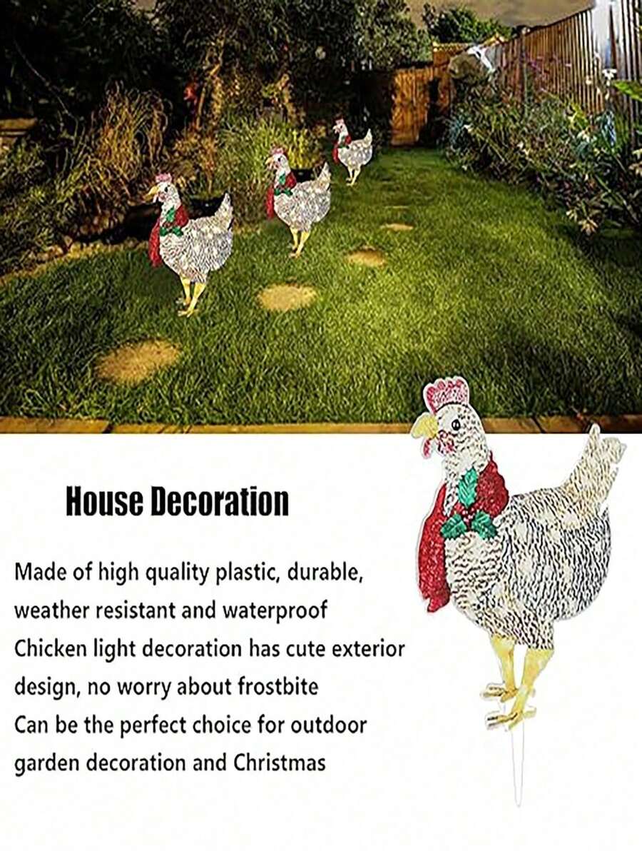 1pc 15.6-Inch Glowing Chicken Lawn Decor With Scarf, 3d Chicken Garden ...