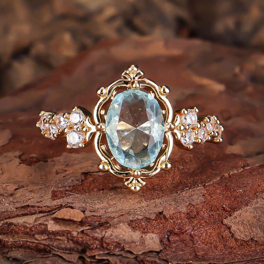 Anel de Noivado Elegante Incrustado de Zircônia Roxa em Forma de Ovo ...