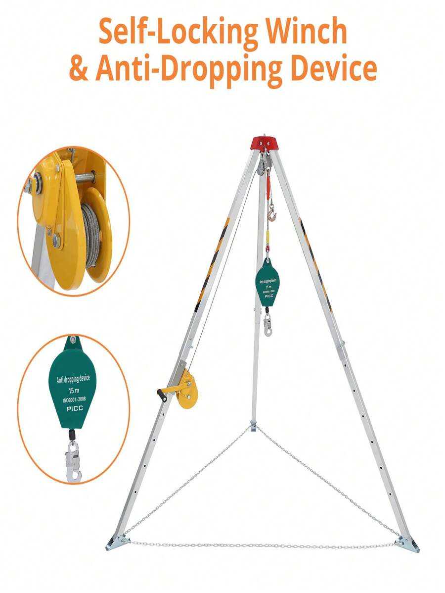 Confined Space Tripod Kit With 1200 LBS Lifting Winch And Fall Arrester ...