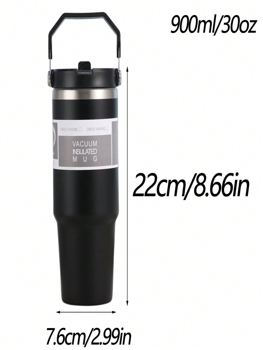 1pc 900ml Stainless Steel Double-Walled Insulated Coffee Mug, Vacuum Flask, With Lid For Outdoor ...