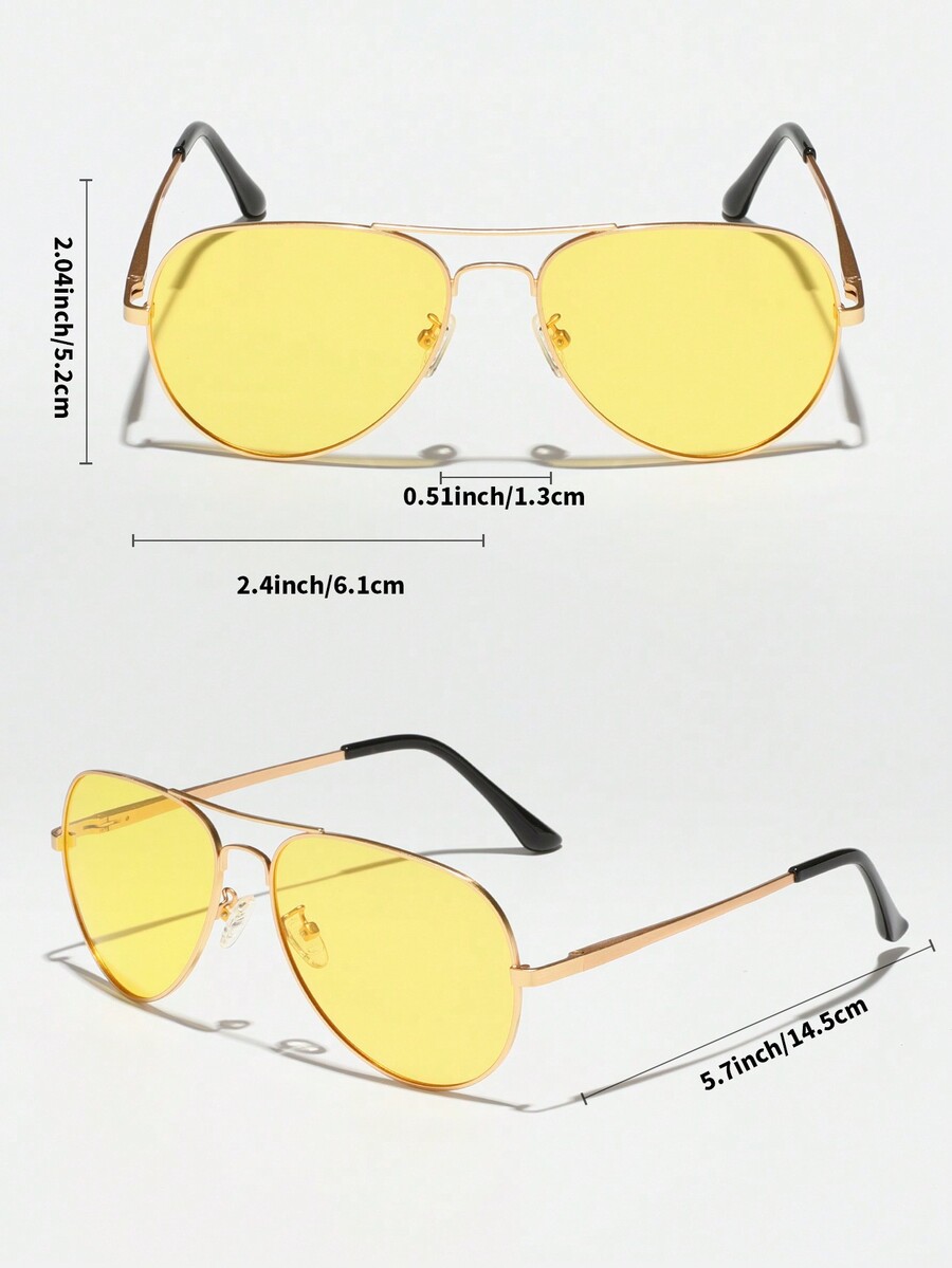 1pc Gold-Colored Fashionable Metal Frame Polarized Night Vision Glasses ...