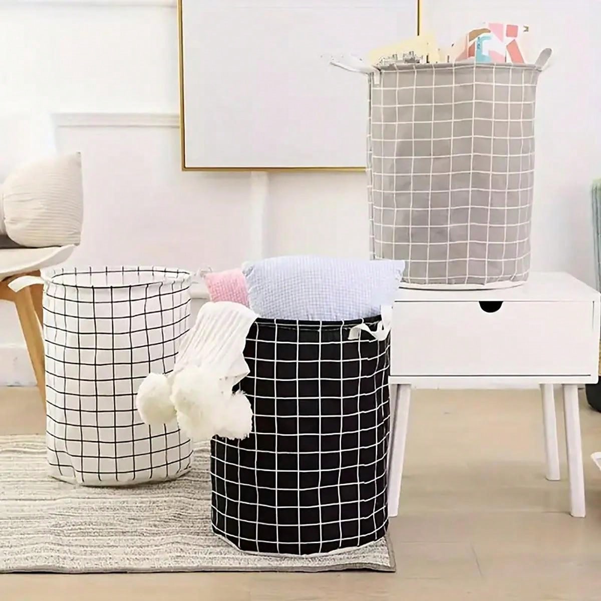 1pc Large Waterproof Foldable Laundry Basket With Plaid Cloth, Toy ...