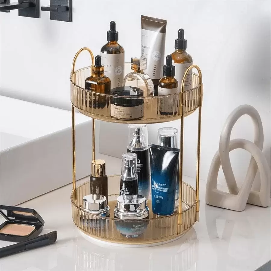 2 Tier Makeup Organizer, 360° Rotating Design Bathroom Counter ...