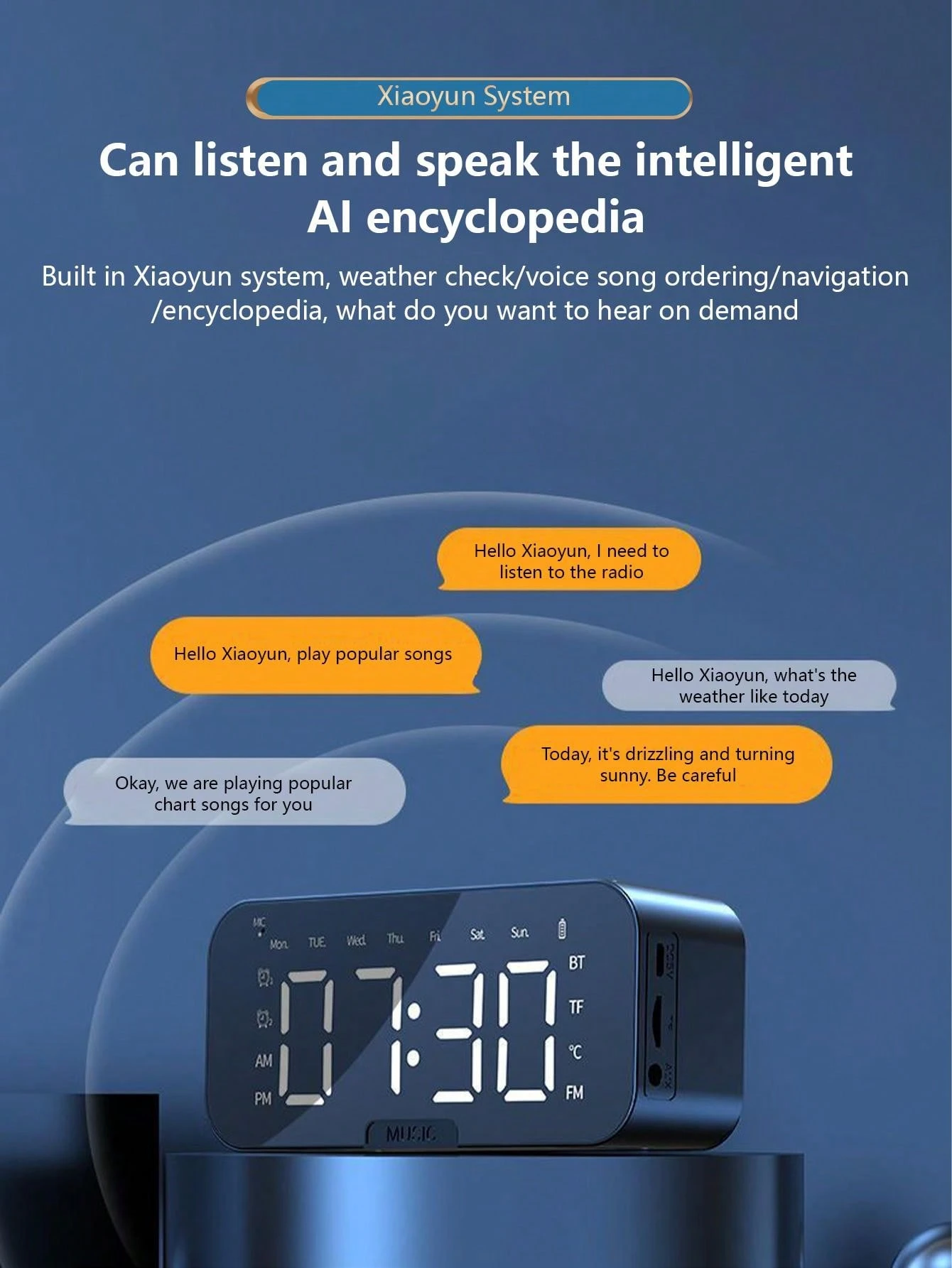 Ai Smart Wireless Alarm Clock Speaker, Multifunctional Bass Electronic ...